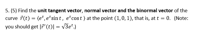 Solved Find the unit tangent vector, normal vector and the | Chegg.com