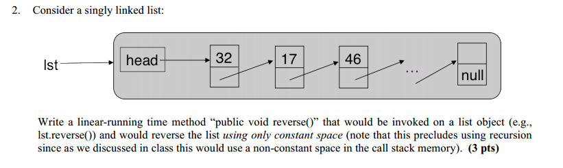 Solved 2. Consider a singly linked list: Write a | Chegg.com