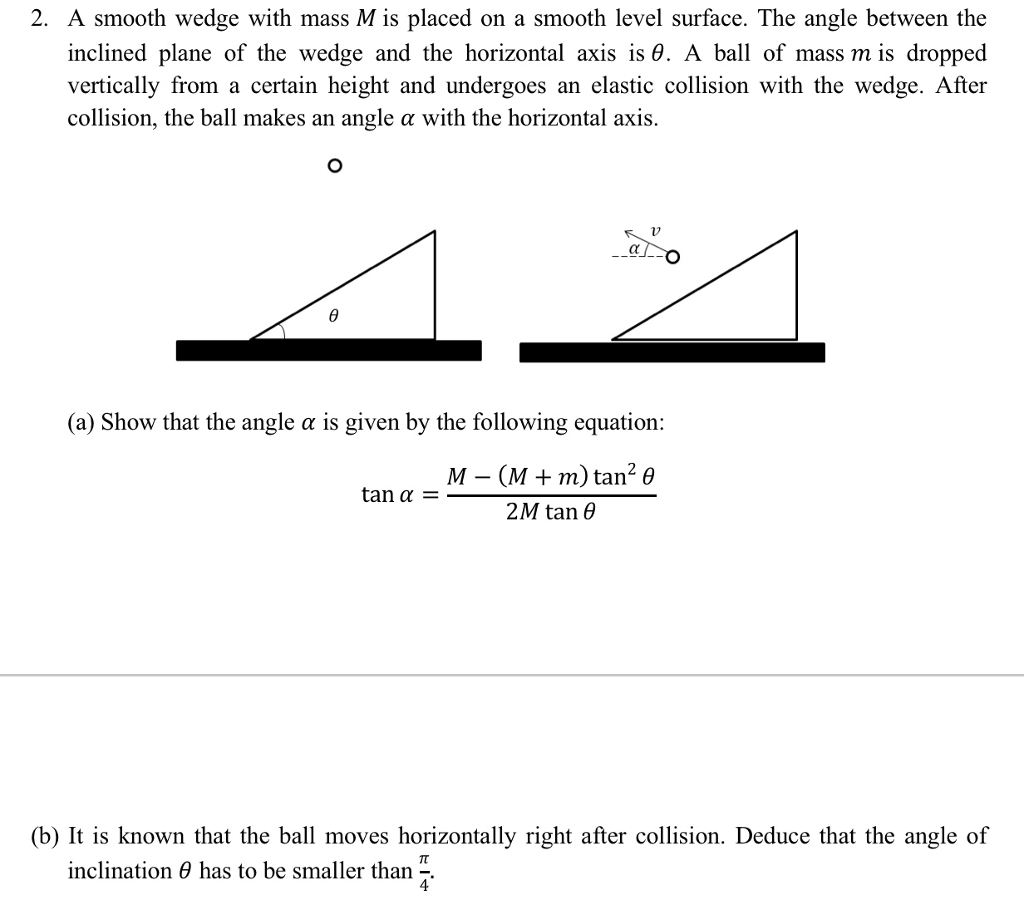 Solved 2. A smooth wedge with mass M is placed on a smooth | Chegg.com