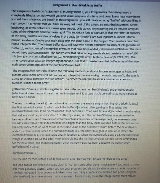 Solved Assigment 7: User-Filled Array Buffer This assignment | Chegg.com