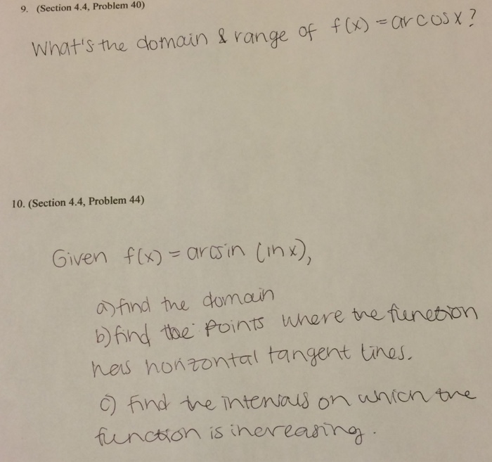 Solved What's the domain & range of f(x) = arccos x? Given | Chegg.com