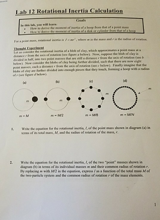 Solved Lab 12 Rotational Inertia Calculation Goals In this | Chegg.com