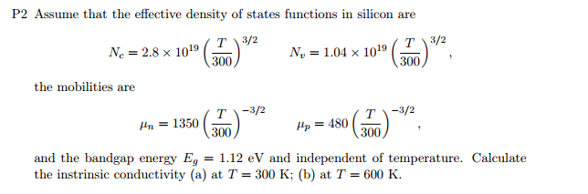 Solved Assume that the effective density of states functions | Chegg.com