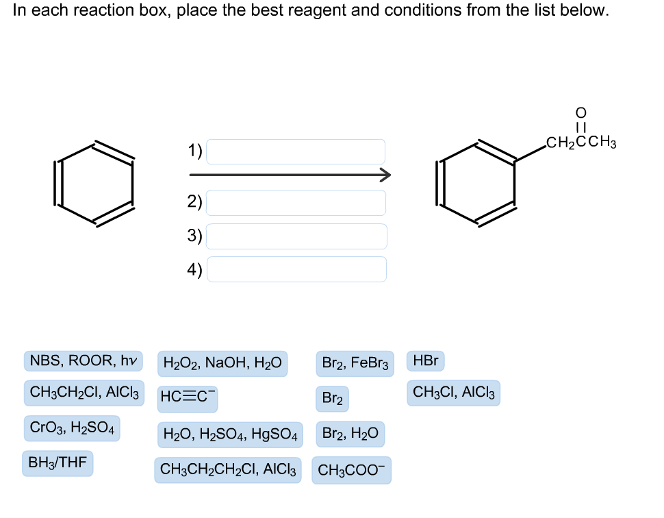 Solved In each reaction box, place the best reagent and | Chegg.com