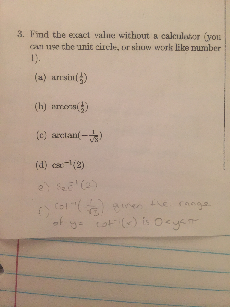 Solved Find the exact value without a calculator (you can | Chegg.com