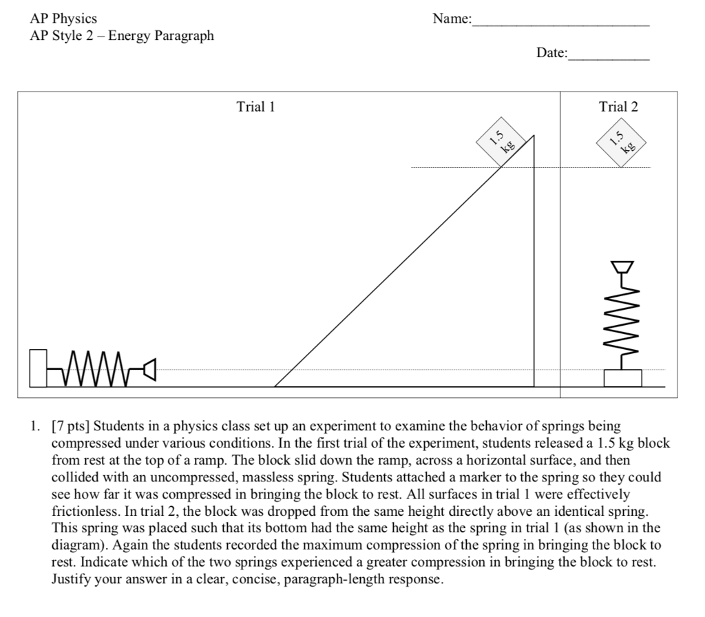 Solved AP Physics AP Style 2 - Energy Paragraph Name: Date | Chegg.com