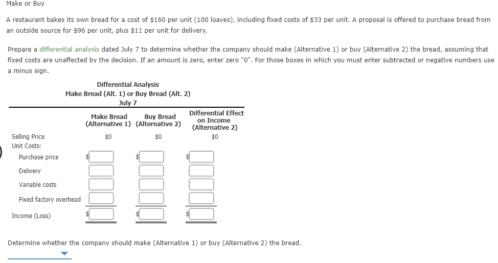 Solved Make or Buy A restaurant bakes its own bread for a | Chegg.com