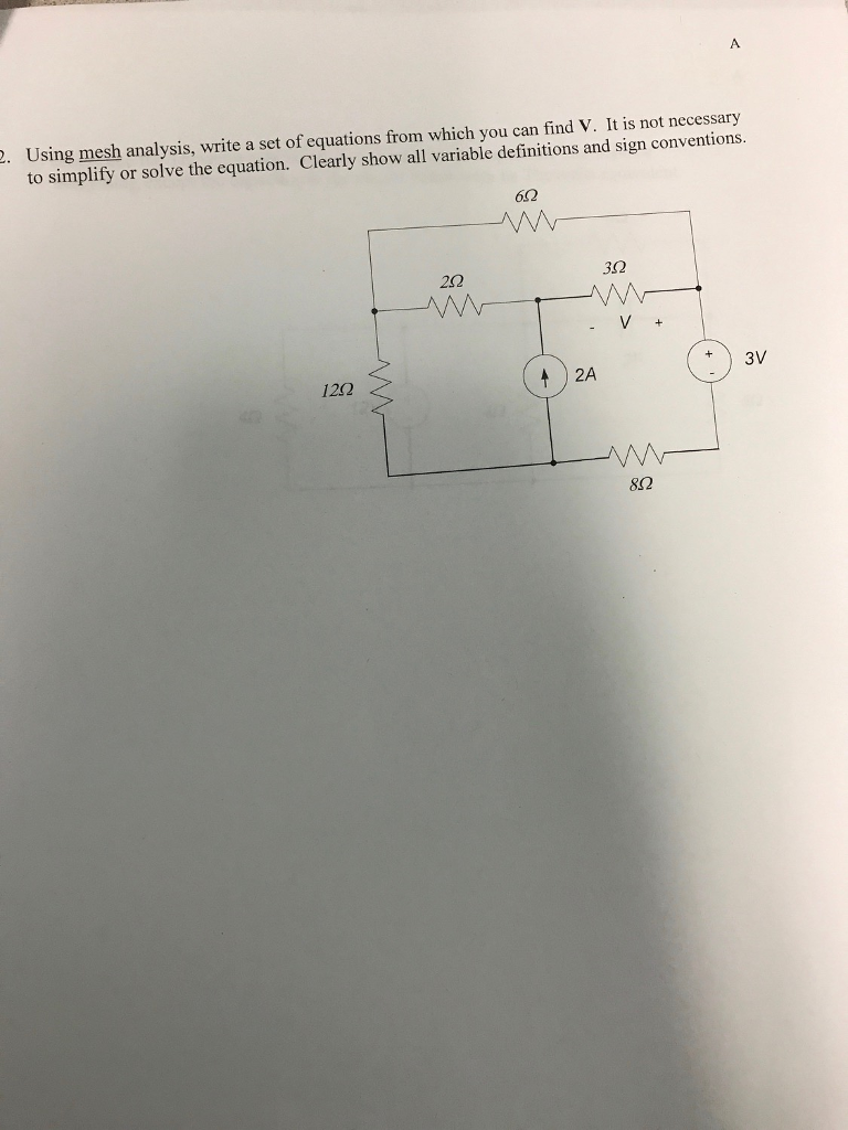 Solved Using mesh analysis, write a set of equations from | Chegg.com