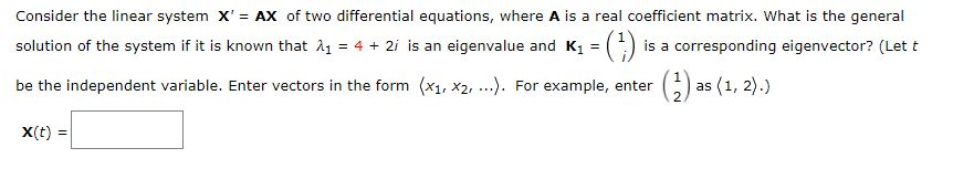 Solved Consider the linear system X' = AX of two | Chegg.com
