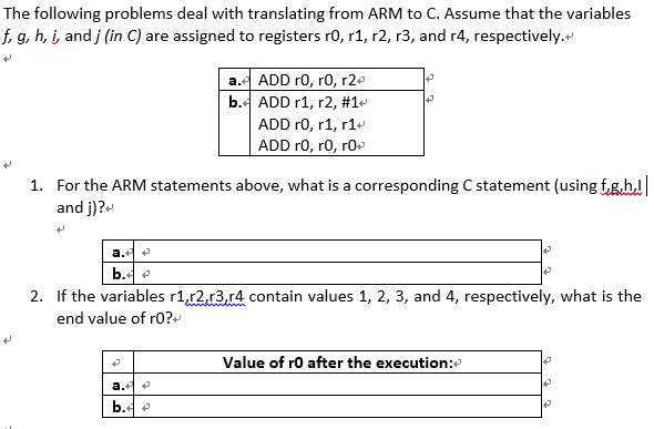 Solved The following problems deal with translating from ARM | Chegg.com