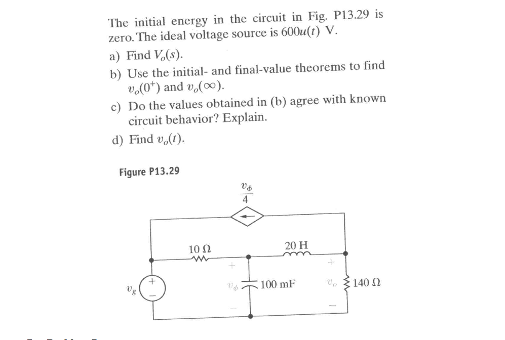 Solved The initial energy in the circuit in Fig. P13.29 is | Chegg.com