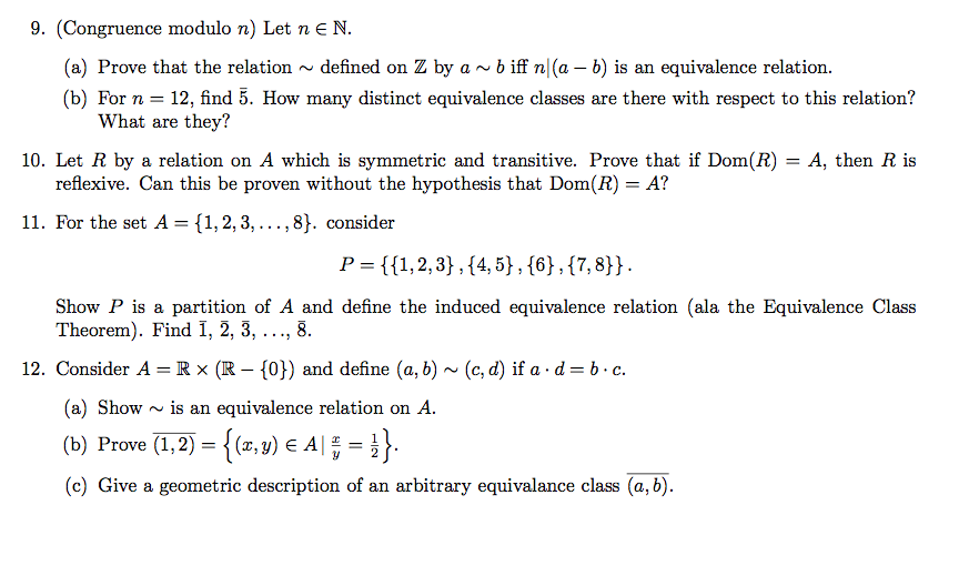 (Congruence modulo n) Let n N. Prove that the | Chegg.com