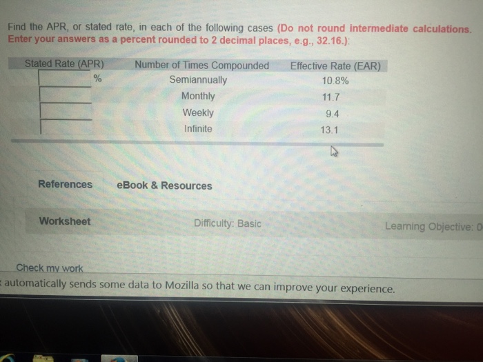Solved Find the APR, or stated rate, in each of the | Chegg.com