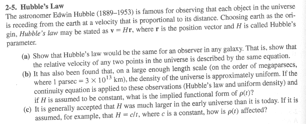 Solved 2-5. Hubble's Law The astronomer Edwin Hubble | Chegg.com