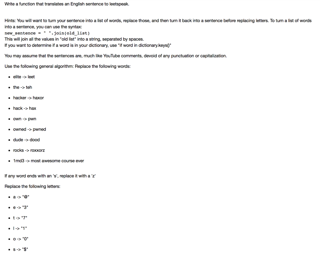 Solved Write A Function That Translates An English Sentence 6481