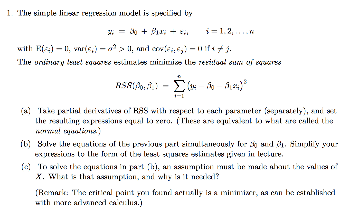 Solved The simple linear regression model is specified by | Chegg.com