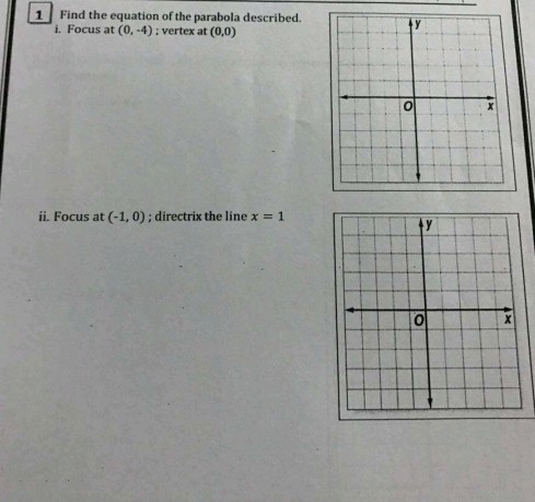Solved 1 Find the equation of the parabola described. i. | Chegg.com
