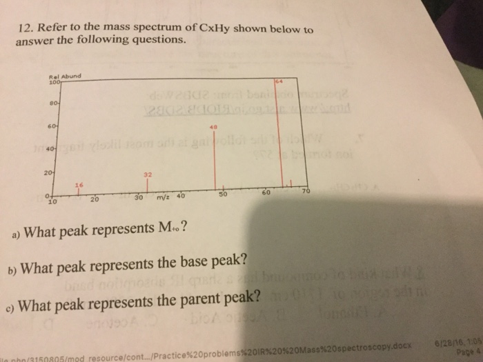 Solved Refer to the mass spectrum of CxHy shown below to | Chegg.com