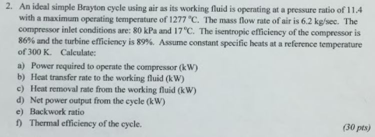 Solved An ideal simple Brayton cycle using air its its | Chegg.com