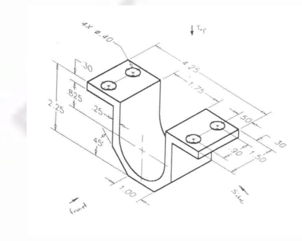 Solved Draw the given U shaped wedges front, top, bottom, | Chegg.com