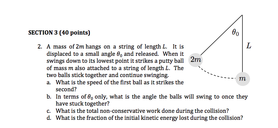 Solved SECTION 3 (40 points) 0o 2. A mass of 2m hangs on a | Chegg.com