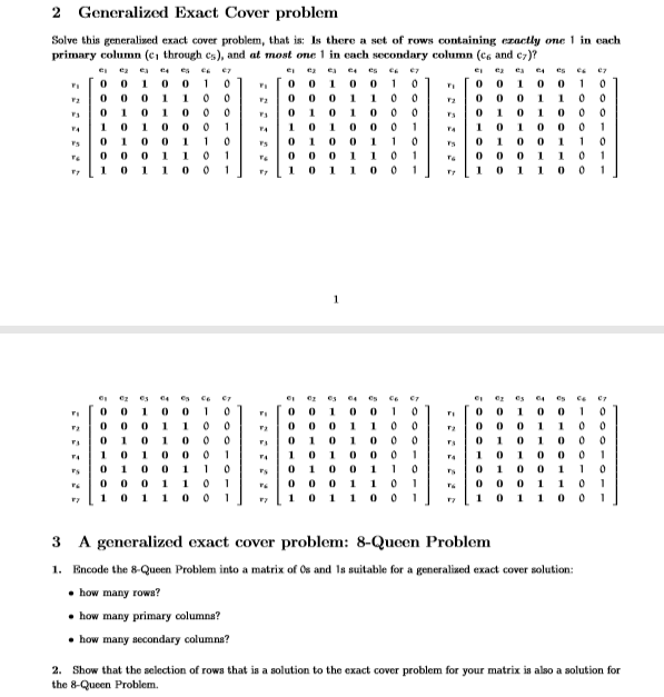 2 Generalized Exact Cover problem Solve this | Chegg.com