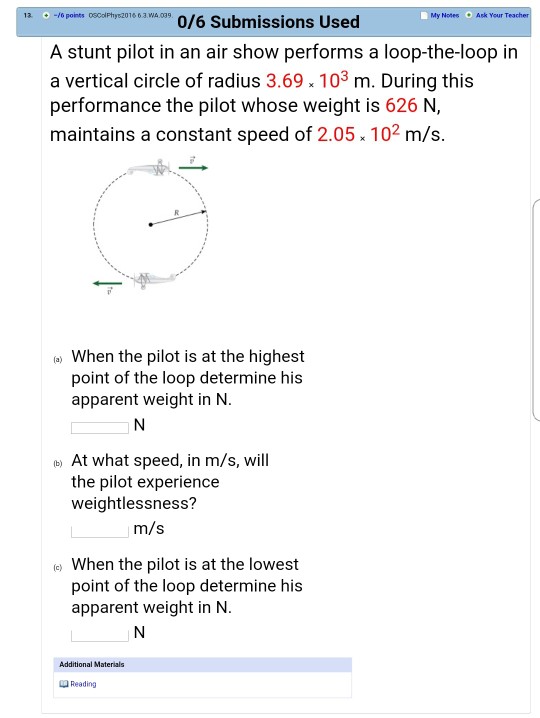 Solved ponts osc0/6 Submissions Used A stunt pilot in an air | Chegg.com