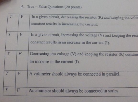 Solved True - False Questions In a given circuit, | Chegg.com