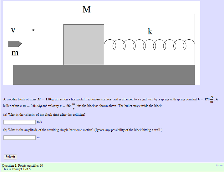 Solved A wooden block of M =1.8kg. at rest on a horizontal | Chegg.com