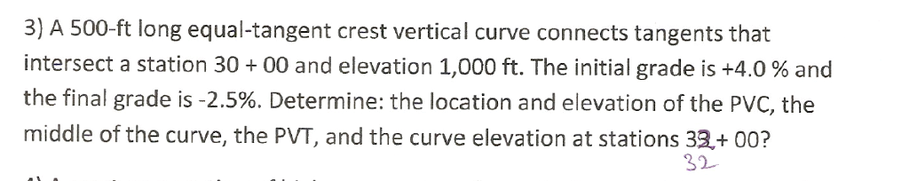 Solved A 500-ft long equal-tangent crest vertical curve | Chegg.com