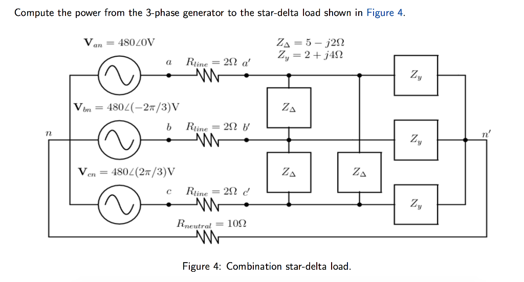 Solved Compute the power from the 3-phase generator to the | Chegg.com