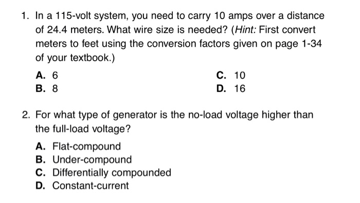 Solved 1. In a 115-volt system, you need to carry 10 amps | Chegg.com