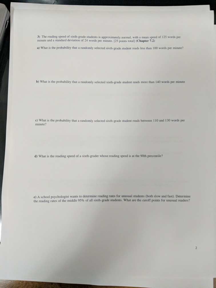 Solved 3) The reading speed of sixth-grade students is | Chegg.com