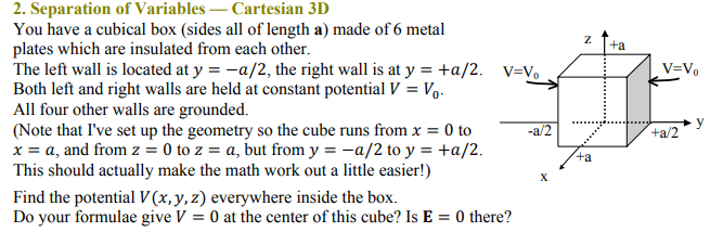 Solved 2. Separation of Variables-Cartesian 3D You have a | Chegg.com