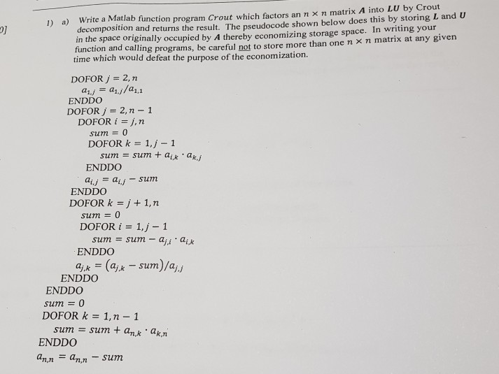 Solved decomposition and returns the result. The pseudocode | Chegg.com
