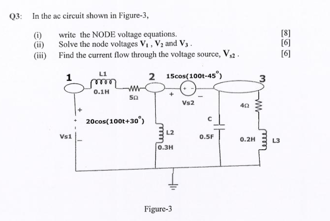 Solved Q3: In the ac circuit shown in Figure-3, (i) write | Chegg.com