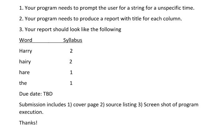 Solved P4.14 Write a program that reads a word and prints | Chegg.com