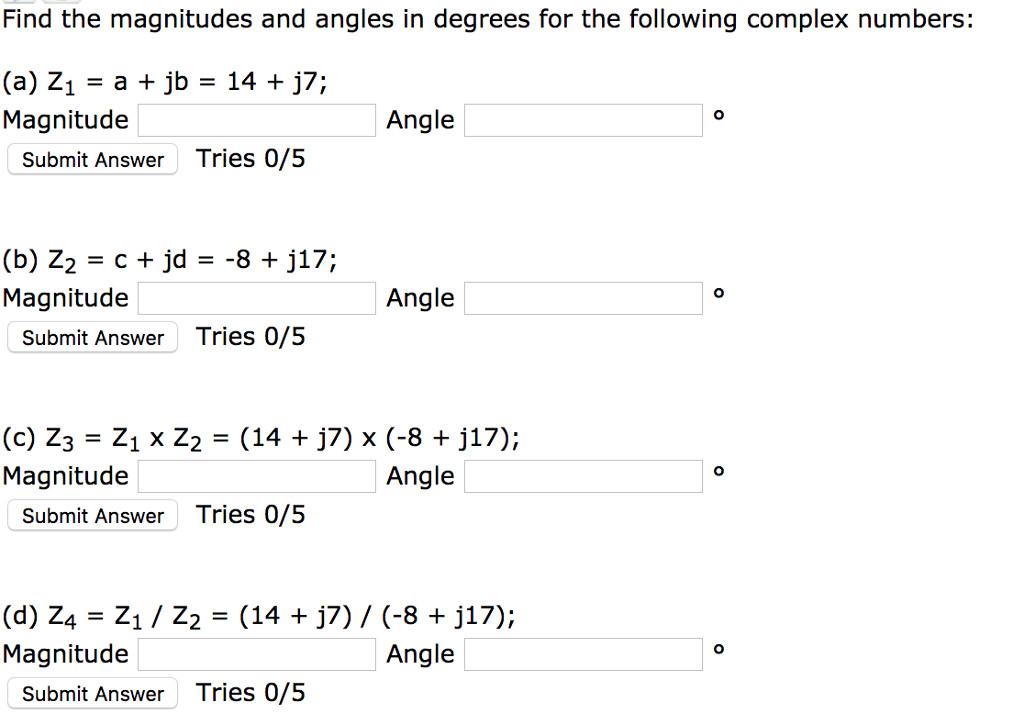 Solved Find the magnitudes and angles in degrees for the | Chegg.com