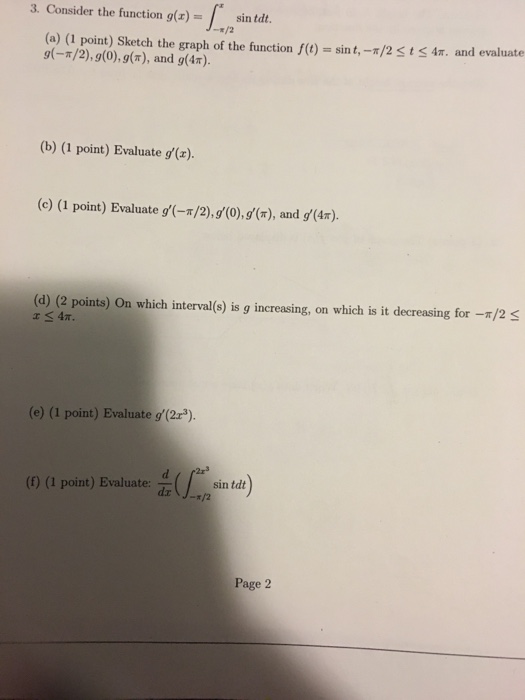 Solved Consider the function g(x) = integral_-pi/2^x sin | Chegg.com