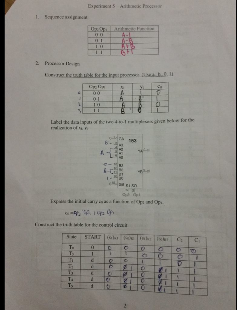 Experiment 5 Arithmetic Processor 1. Sequence | Chegg.com