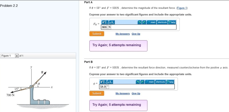 Solved Part A) If theta= 58 degrees and F=500 N, determine | Chegg.com