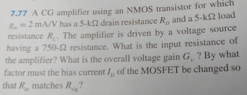 Solved A CG amplifier using an NMOS transistor for which g_m | Chegg.com