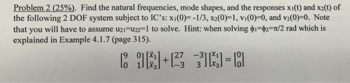 Solved Find the natural frequencies, mode shapes, and the | Chegg.com