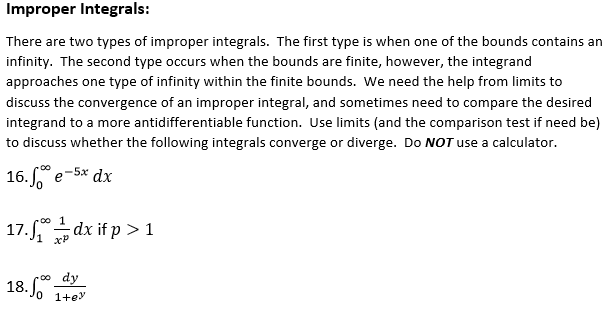 Solved Improper Integrals: There are two types of improper | Chegg.com