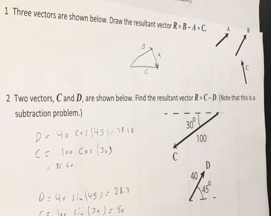 Solved 1 Three vectors are shown below. Draw the resultant | Chegg.com