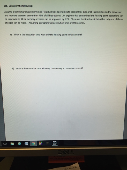 Solved Assume a benchmark has determined Floating Point | Chegg.com