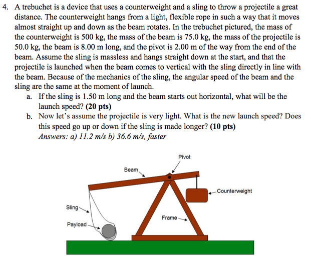 Solved 4. A trebuchet is a device that uses a counterweight | Chegg.com