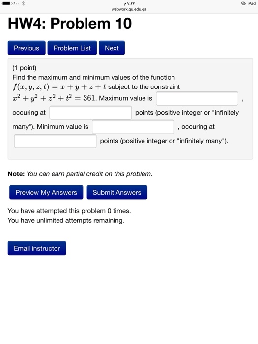 Solved iPad webwork quedu/ga HW4: Problem 1 Previous Problem | Chegg.com