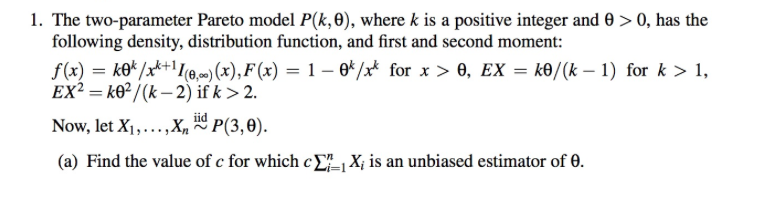 I. The two-parameter Pareto model P(k,0), where k is | Chegg.com