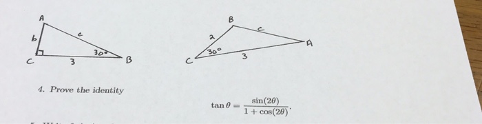 Solved Prove the identity tan theta = sin (2 theta)/1 + | Chegg.com